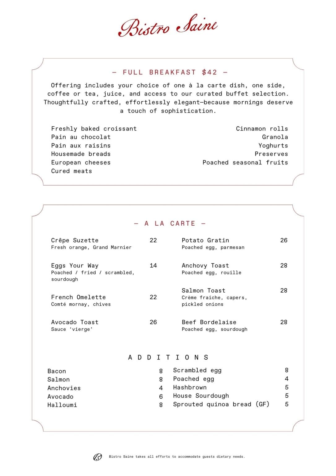 Menu | Bistro Saine